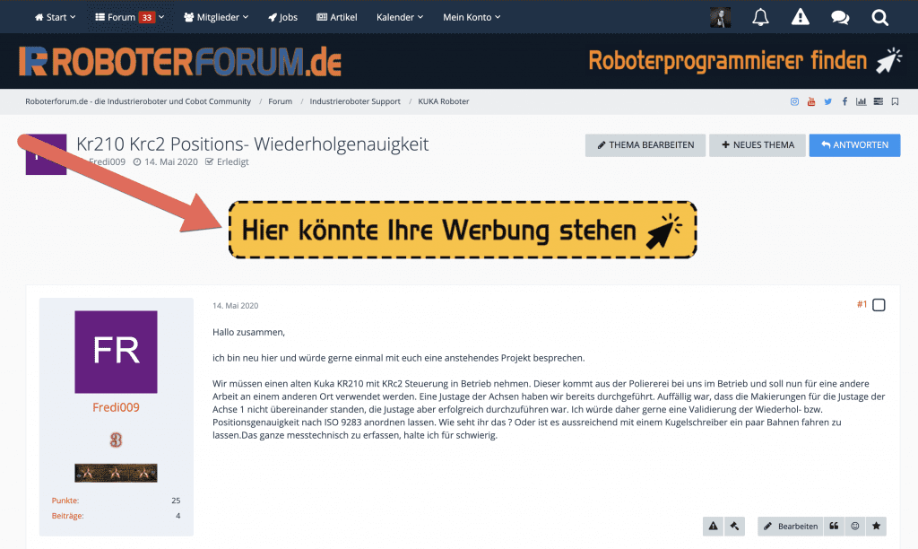 Roboterforum Kategoriesponsor pro Kategorie (1 Monat) - ROBTEC GmbH - professioneller Roboterservice